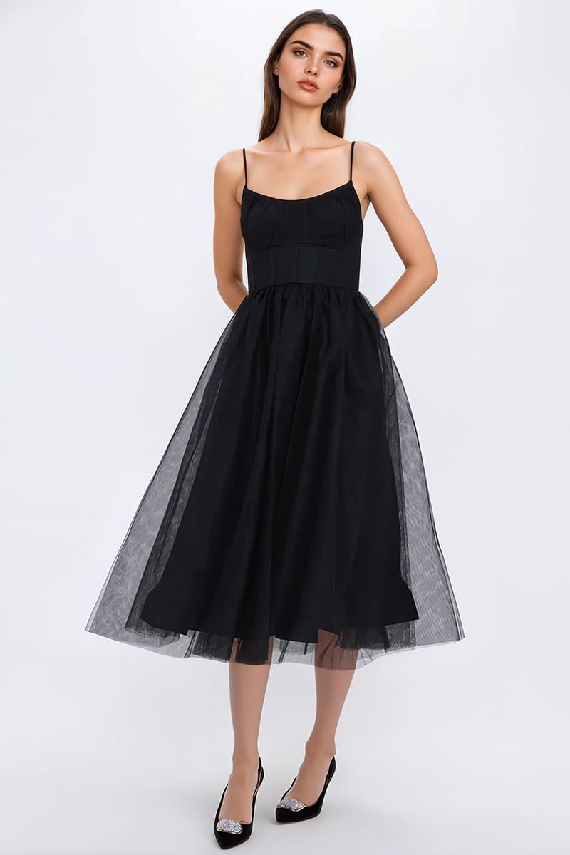 Zdenka Black Tulle Midi Dress